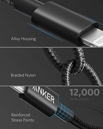 Anker New Nylon USB-C to Lightning Charging Cord for [6ft MFi Certified] for iPhone 13 13 Pro 12 Pro Max 12 11 X XS XR 8 Plus, AirPods Pro, Supports Power Delivery (Black)