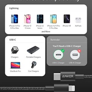 Anker New Nylon USB-C to Lightning Charging Cord for [6ft MFi Certified] for iPhone 13 13 Pro 12 Pro Max 12 11 X XS XR 8 Plus, AirPods Pro, Supports Power Delivery (Black)