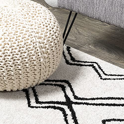 JONATHAN Y MOH401A-210 Deia Moroccan Style Diamond Shag Indoor Area-Rug, Bohemian, Contemporary, Shags Easy-Cleaning,Bedroom,Kitchen,Living Room,Non Shedding, White/Gray, 2 X 10