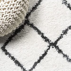 JONATHAN Y MOH410A-4 Cami Moroccan Style Diamond Shag Indoor Area-Rug Bohemian Contemporary Geometric Easy-Cleaning Bedroom Kitchen Living Room Non Shedding, 4 X 6, White/Black