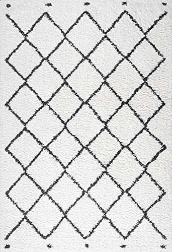 JONATHAN Y MOH410A-4 Cami Moroccan Style Diamond Shag Indoor Area-Rug Bohemian Contemporary Geometric Easy-Cleaning Bedroom Kitchen Living Room Non Shedding, 4 X 6, White/Black