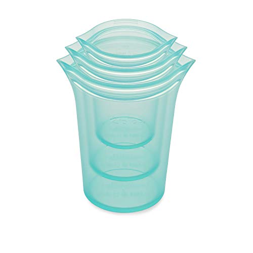 Zip Top Reusable Food Storage Bags | 3 Cup Set [Teal] | Silicone Meal Prep Container | Microwave, Dishwasher and Freezer Safe | Made in the USA