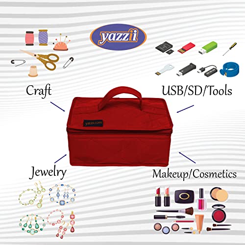 Yazzii 4 Pocket Crafter’s Organizer Tote – Arts & Crafts Storage Tote Bag - Multipurpose Storage Organizer for Crafts, Sewing, Jewelry, Make Up – Red