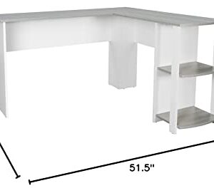 Techni Mobili L Shaped Desk - Modern Computer Desk with Corner Bookshelf & Side Storage Shelves for Home Office Accessories - Elegant, Space-Saving, & Minimalist Executive Table