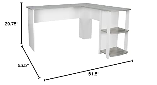 Techni Mobili L Shaped Desk - Modern Computer Desk with Corner Bookshelf & Side Storage Shelves for Home Office Accessories - Elegant, Space-Saving, & Minimalist Executive Table