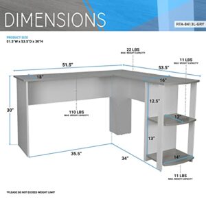 Techni Mobili L Shaped Desk - Modern Computer Desk with Corner Bookshelf & Side Storage Shelves for Home Office Accessories - Elegant, Space-Saving, & Minimalist Executive Table