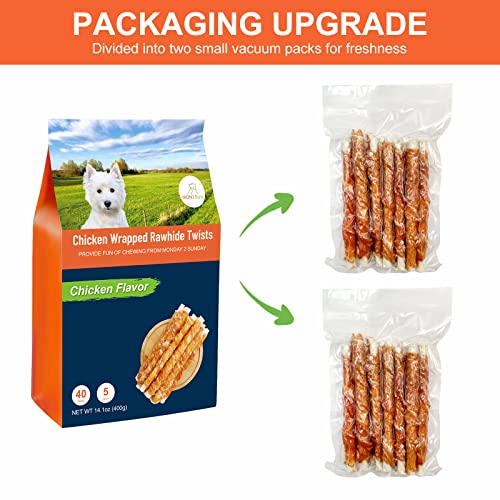 MON2SUN Dog Treats, Rawhide Twist Chicken Hide Sticks, Suitable for Puppy and Small Dogs, 5 Inch (Pack of 40)