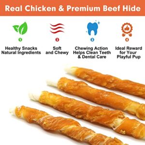 MON2SUN Dog Treats, Rawhide Twist Chicken Hide Sticks, Suitable for Puppy and Small Dogs, 5 Inch (Pack of 40)