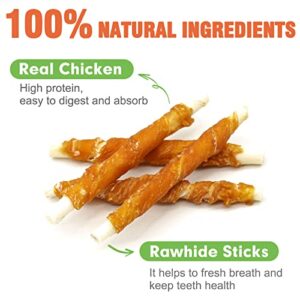 MON2SUN Dog Treats, Rawhide Twist Chicken Hide Sticks, Suitable for Puppy and Small Dogs, 5 Inch (Pack of 40)