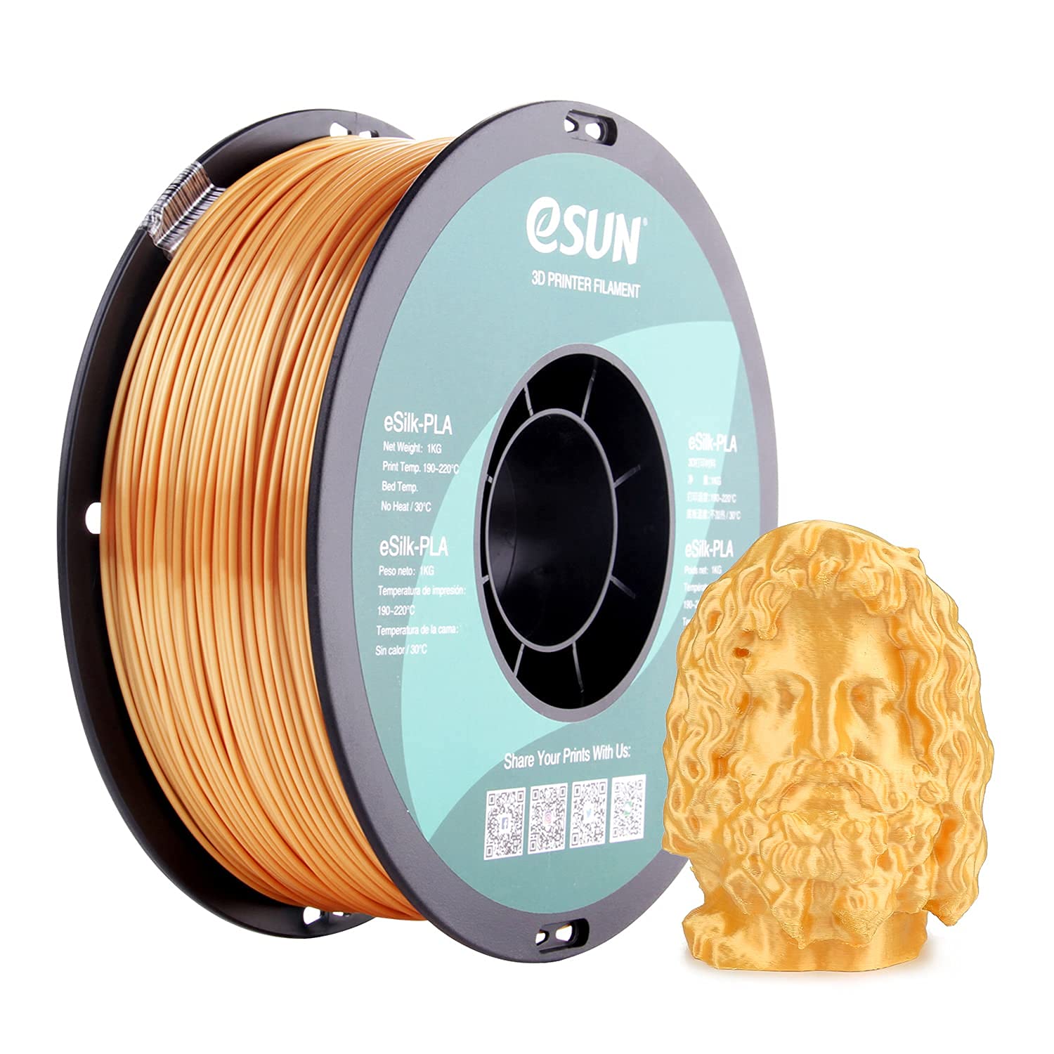 eSUN Silk PLA 3D Printer Filament, Dimensional Accuracy +/- 0.03 mm, 1 kg Spool, 1.75 mm, Gold