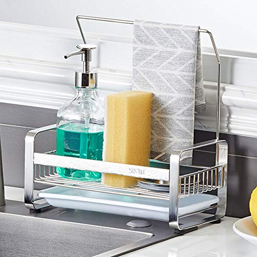 Sponge Holder - Kitchen Sink Organizer - Sink Caddy - Sink Tray - SUS304 Stainless Steel Soap Holder,9.45 x5.15 x8.1 inches,Large Size