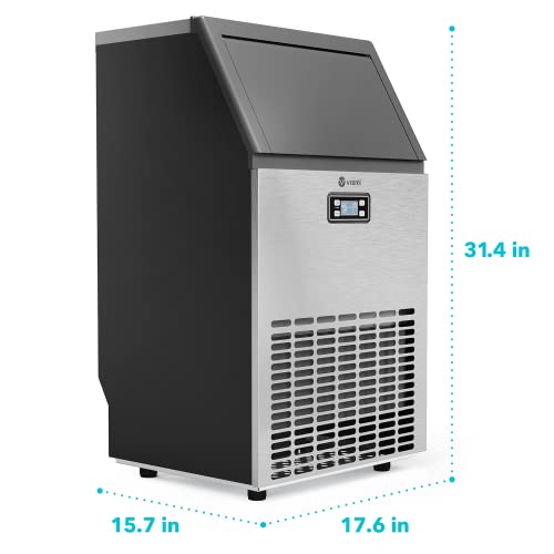 Vremi Commercial Grade Ice Maker - Produces 100 Pounds of Ice in 24 Hrs with 29 Pounds Storage Bin - Stainless Steel, Freestanding Automatic Clear Cube Ice Making Machine Perfect for Home or Business