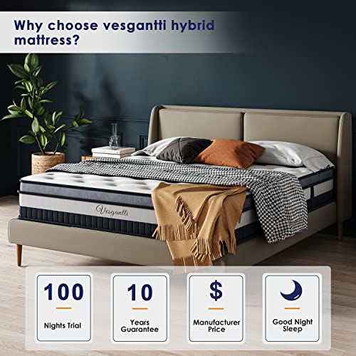 Vesgantti Twin XL Mattress 10 Inch Innerspring Multilayer Hybrid XL Twin Mattress - Ergonomic Design with Memory Foam and Pocket Spring Mattress Twin XL Size - Box Top Series Medium Firm Feel