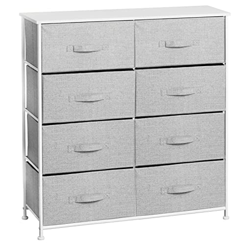 mDesign 38.31" High Steel Frame/Wood Top Storage Dresser Furniture Unit with 8 Removable Fabric Drawers - Large Bureau Organizer for Bedroom, Living Room, or Closet - Lido Collection, Gray