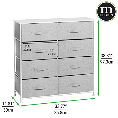 mDesign 38.31" High Steel Frame/Wood Top Storage Dresser Furniture Unit with 8 Removable Fabric Drawers - Large Bureau Organizer for Bedroom, Living Room, or Closet - Lido Collection, Gray