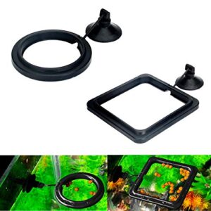 maxmoral 2pcs black fish feeding ring aquarium fish tank mariculture fishes floating food feeder circle with suction cup(round and square)