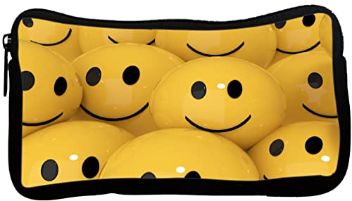 Yellow Smiley Face Balls Pencil Case for School Supplies for Office Supplies, Gameboy DS, MP3, or Makeup Supplies