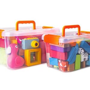 Noble Designs Storage Bins | Medium and Small Set (6q & 3.5q) | Perfect for Toy Set | Office Set | Outdoors and Outings Set | Latches Well | Orange Latches and Folding Handle