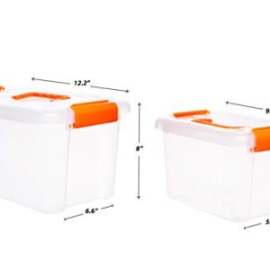 Noble Designs Storage Bins | Medium and Small Set (6q & 3.5q) | Perfect for Toy Set | Office Set | Outdoors and Outings Set | Latches Well | Orange Latches and Folding Handle