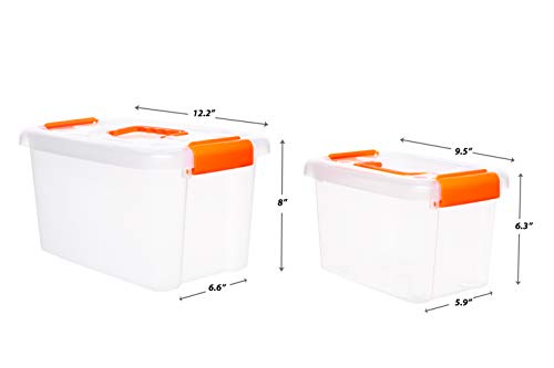 Noble Designs Storage Bins | Medium and Small Set (6q & 3.5q) | Perfect for Toy Set | Office Set | Outdoors and Outings Set | Latches Well | Orange Latches and Folding Handle