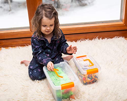 Noble Designs Storage Bins | Medium and Small Set (6q & 3.5q) | Perfect for Toy Set | Office Set | Outdoors and Outings Set | Latches Well | Orange Latches and Folding Handle