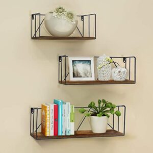 Floating Wall Shelves Set of 3, Black Metal Wire Hanging Rustic Storage Shelf Decor Organizer for Bedroom Bedside Kitchen Bathroom Living Room