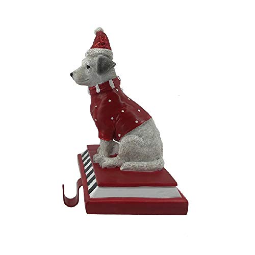 Comfy Hour 9" Polyresin Dog Wearing Hat Stocking Hanger for Christmas Decoration, Red, Winter Holiday Collection