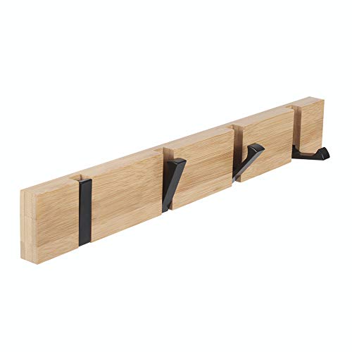 JSVER Wooden Coat Hooks Coat Rack Wall Mounted, Modern Coat Rack, Space-Saving Coat Hook with 4 Standard Retractable Hooks Hat Coat Hook for Entryway, Hallway, Bathroom, Living Room, Bedroom