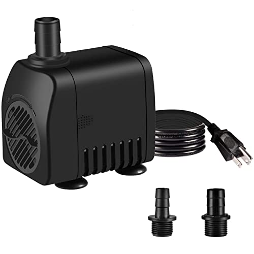 Fountain pump 400GPH 25W Outdoor Fountain Water Pump kit Pond Pump Submersible Pump with 2 Nozzles Hose Tubing for Aquarium Fish Tank Fountain Pond submersible Hydroponic And Backyard Garden