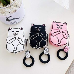 AZlanlan Headset Set for Apple Airpods 1&2, 3D Anime Theme [Blue Cat] [Star Wars] [Middle Finger Cat] Silicone Headphone Case. (Middle Finger White)