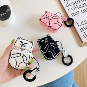 AZlanlan Headset Set for Apple Airpods 1&2, 3D Anime Theme [Blue Cat] [Star Wars] [Middle Finger Cat] Silicone Headphone Case. (Middle Finger White)