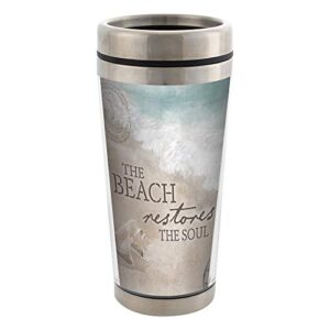 elanze designs the beach restores the soul stainless steel 16 oz travel mug with lid