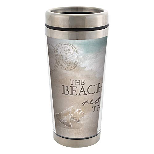 Elanze Designs The Beach Restores the Soul Stainless Steel 16 oz Travel Mug with Lid