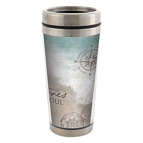 Elanze Designs The Beach Restores the Soul Stainless Steel 16 oz Travel Mug with Lid