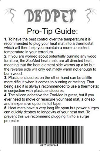 DBDPet ReptiTherm 10-20 Gallon Heat Mat - with Attached 5 Point Pro-Tip Guide - Reptile Heat Mat