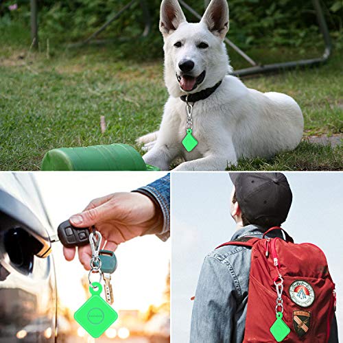 [4 Pack] Fintie Silicone Case with Carabiner Keychain for Tile Mate (2020 & 2018), Anti-Scratch Lightweight Soft Protective Sleeve Skin Cover, Black+Green Glow