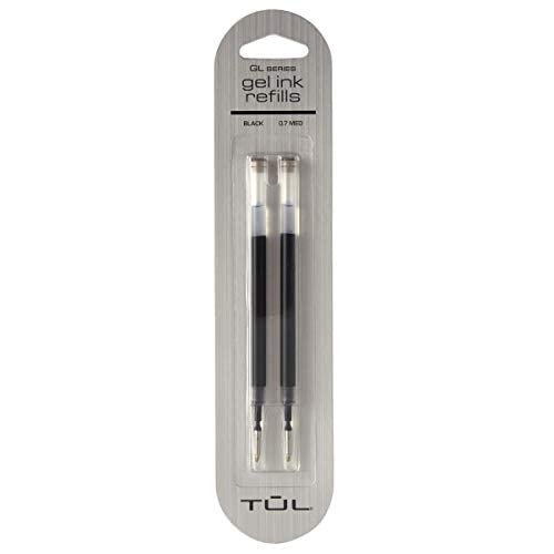 TUL Gel Pen Refills, Medium Point, 0.7 mm, Black Ink, Pack of 2 Refills