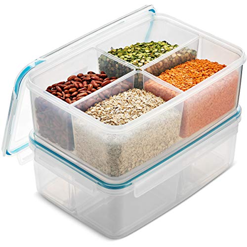 Komax Biokips Large Food Storage Container w/4 Nestable Compartments – Food Containers for Grains, Beans, Sugar, & Rice Storage – Airtight Rice Container – BPA-Free Food Storage Containers (175 oz)