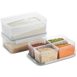 Komax Biokips Large Food Storage Container w/4 Nestable Compartments – Food Containers for Grains, Beans, Sugar, & Rice Storage – Airtight Rice Container – BPA-Free Food Storage Containers (175 oz)