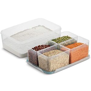 Komax Biokips Large Food Storage Container w/4 Nestable Compartments – Food Containers for Grains, Beans, Sugar, & Rice Storage – Airtight Rice Container – BPA-Free Food Storage Containers (175 oz)