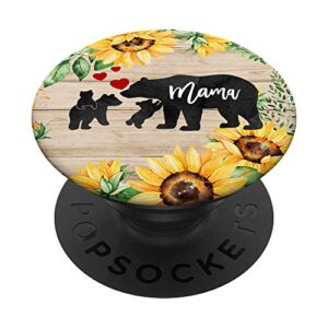 mama bear 3 baby cubs and hearts cottage chic sunflowers popsockets popgrip: swappable grip for phones & tablets