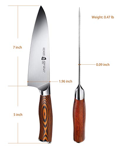 TUO Chef Knife- Kitchen Chefs Knife - High Carbon German Stainless Steel Cutlery - Rust Resistant - Pakkawood Handle - Luxurious Gift Box Included - 7 - Fiery Phoenix Series