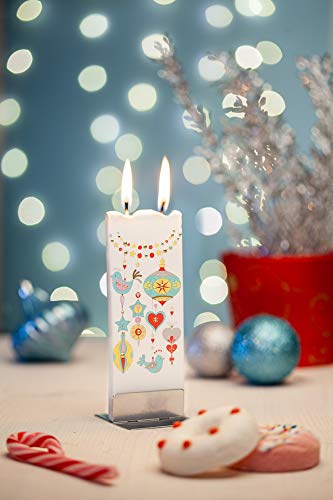 Flatyz Candles Winter Birds White Candle - Flat, Decorative, Hand Painted Candle Gifts for Women or Men - 6 inches