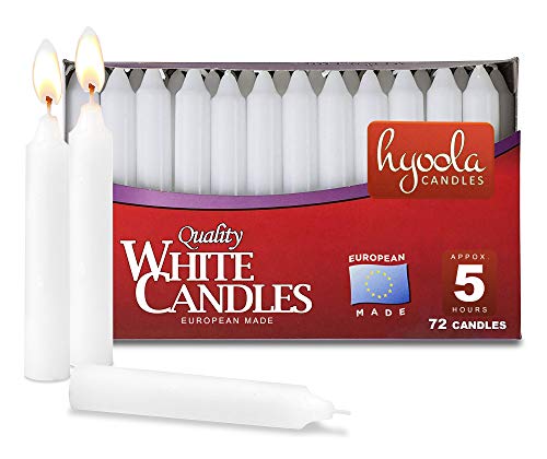 Hyoola White Candles - Short Candlesticks - 6 Inch Candle Sticks (15cm) - 5 Hour Burn Time (72 Pack), European Made