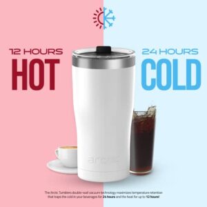 Arctic Tumblers | 30 oz Matte White Insulated Tumbler with Straw & Cleaner - Retains Temperature up to 24hrs - Non-Spill Splash Proof Lid, Double Wall Vacuum Technology, BPA Free & Built to Last