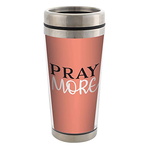 Pray More Worry Less Stainless Steel 16 oz Travel Mug with Lid