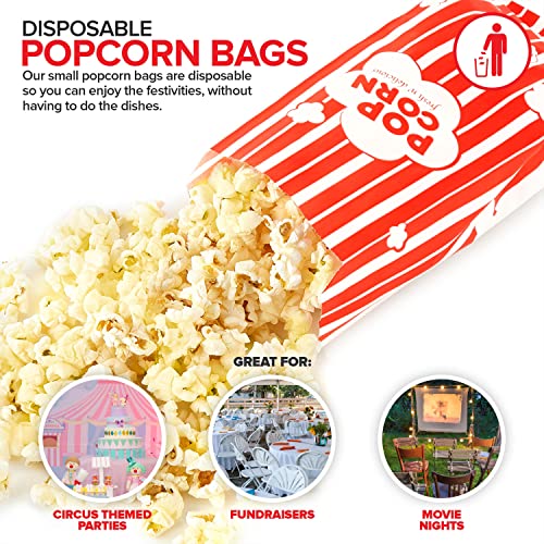 1 oz Paper Popcorn Bags Bulk (500 Pack) Small Red & White Pop-corn Bag Disposable for Carnival Themed Party, Movie Night, Halloween, Popcorn Machine Accessories & Supplies, Individual Servings