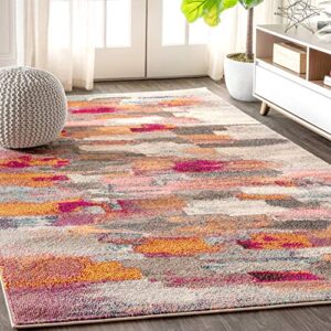 jonathan y ctp101a-5 contemporary pop modern abstract brushstroke indoor area-rug bohemian easy-cleaning high traffic bedroom kitchen living room non shedding, 5 ft x 8 ft, cream/pink