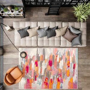 JONATHAN Y CTP101A-5 Contemporary POP Modern Abstract Brushstroke Indoor Area-Rug Bohemian Easy-Cleaning High Traffic Bedroom Kitchen Living Room Non Shedding, 5 ft x 8 ft, Cream/Pink