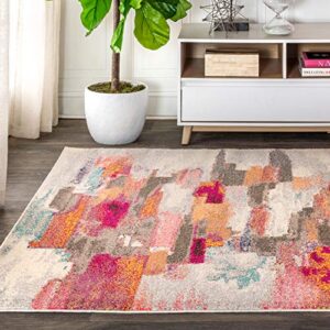 JONATHAN Y CTP101A-5 Contemporary POP Modern Abstract Brushstroke Indoor Area-Rug Bohemian Easy-Cleaning High Traffic Bedroom Kitchen Living Room Non Shedding, 5 ft x 8 ft, Cream/Pink